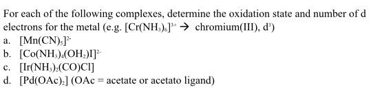 Solved For each of the following complexes, determine the | Chegg.com