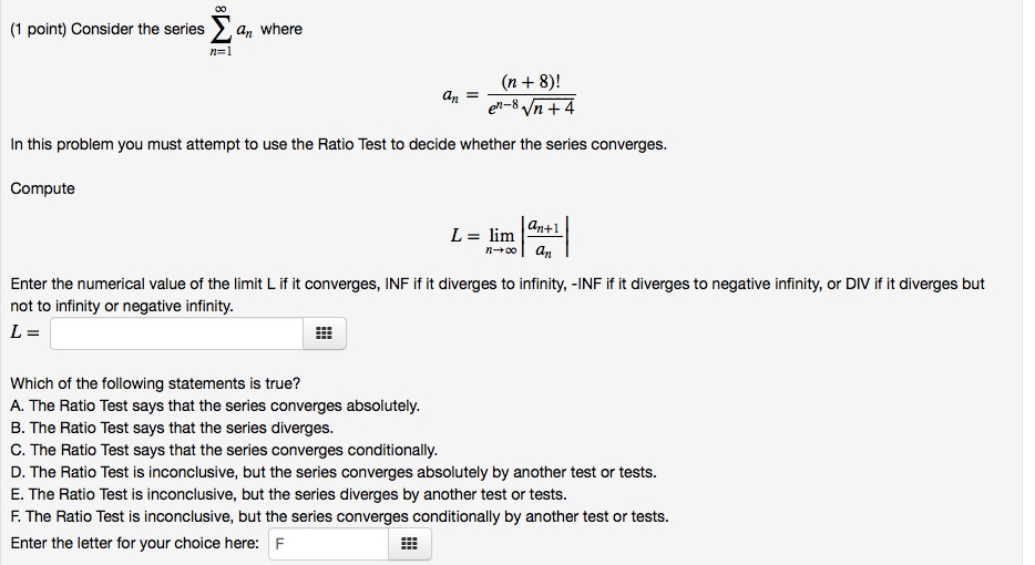 Solved (1 point) Consider the series an where n-1 In this | Chegg.com