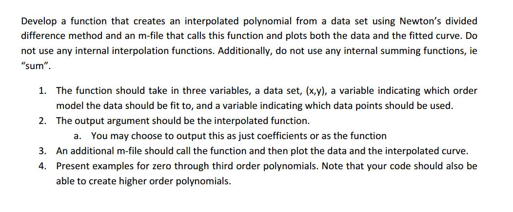 Solved Develop a function that creates an interpolated | Chegg.com