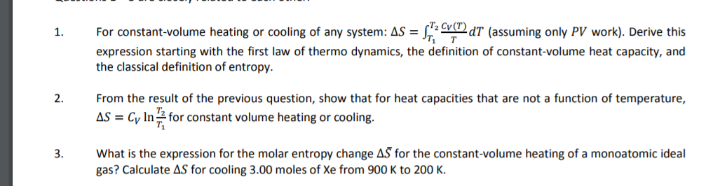 Solved For constant-volume heating or cooling of any system: | Chegg.com