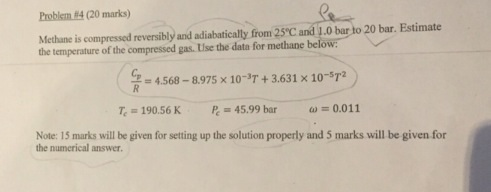 Solved Methane is compressed reversibly and adiabatically | Chegg.com