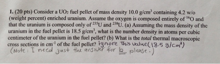 Solved Consider a UO2 fuel pellet of mass density 10.0 | Chegg.com