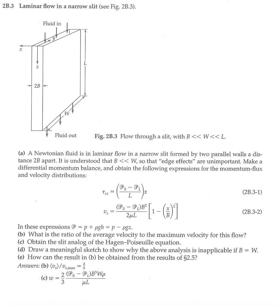 Solved Laminar flow in a narrow slit (see Fig. 2B.3). (a) A | Chegg.com