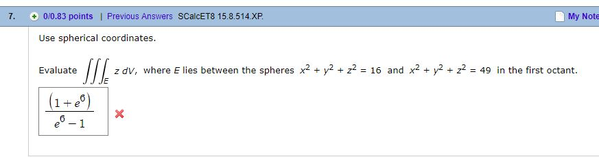 Solved 7· (+) 0/0.83 points ! Previous Answers SCalcET8 | Chegg.com