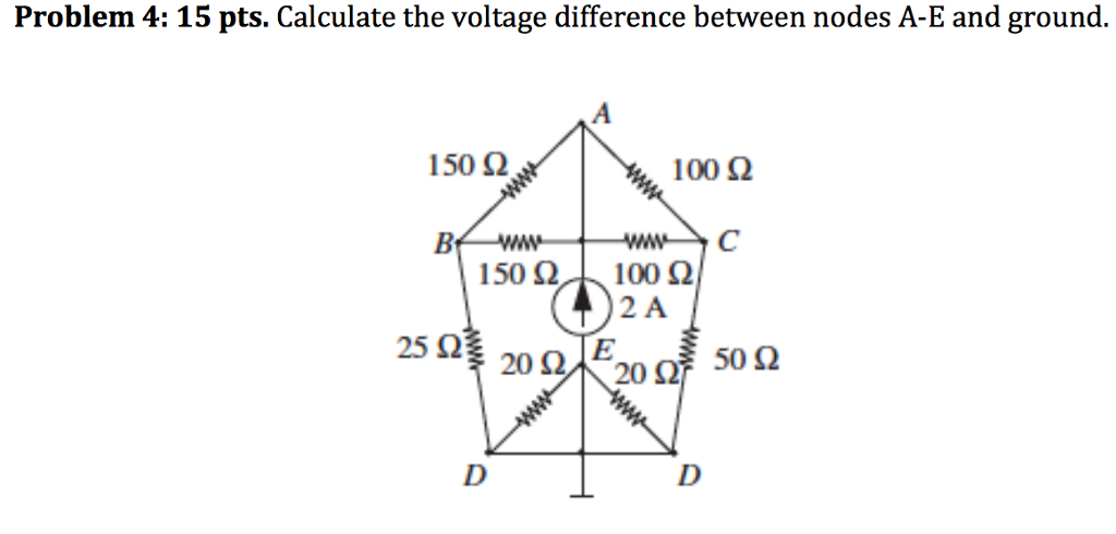 Solved Calculate the voltage difference between nodes A-E | Chegg.com