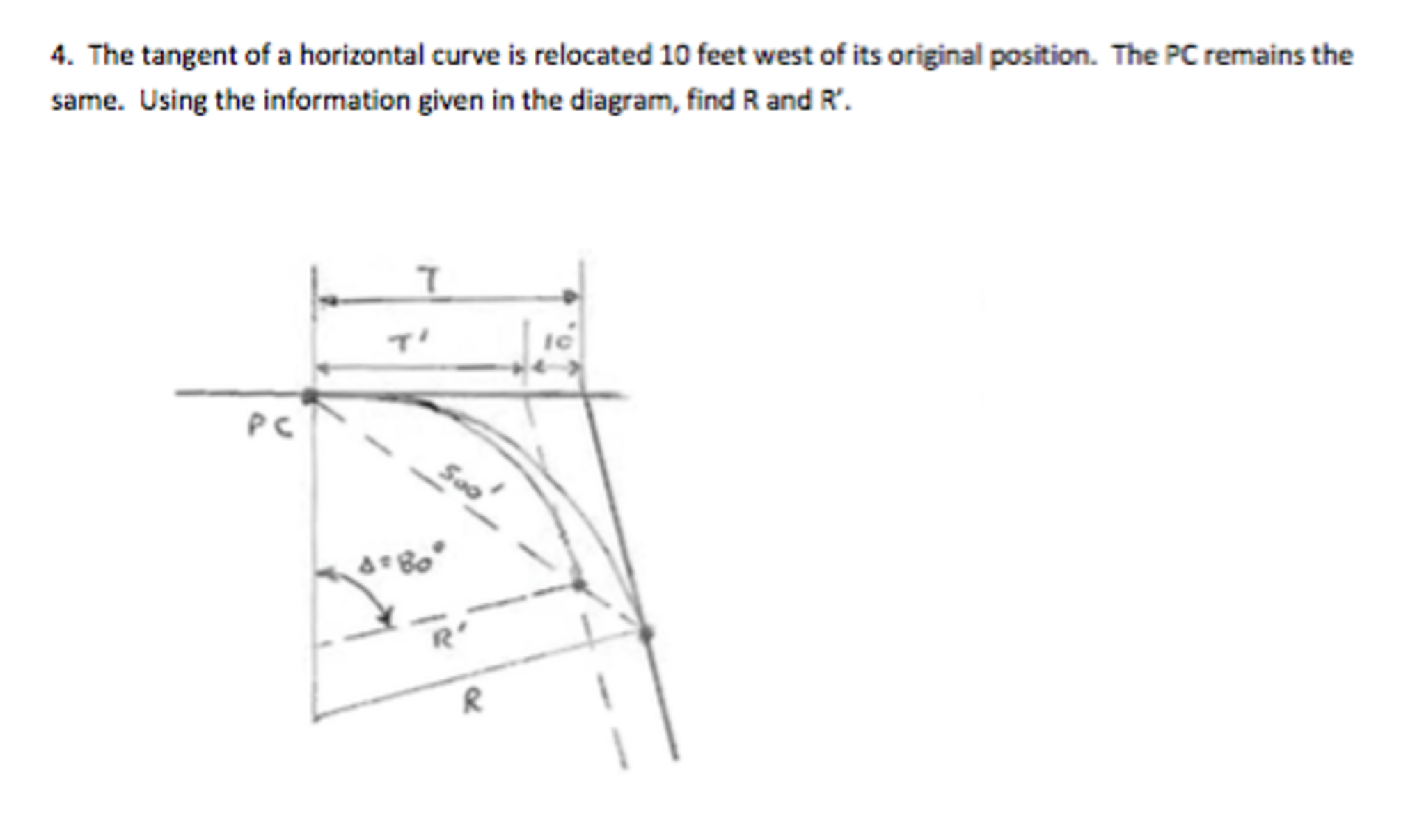 Solved The tangent of a horizontal curve is relocated 10 | Chegg.com