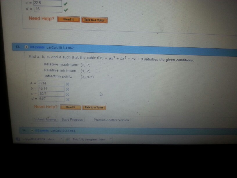 Solved Find a, b, c, and d such that the cubic f (x) = ax^3 | Chegg.com