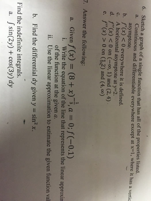 Solved Sketch a graph of a single function that has all of | Chegg.com