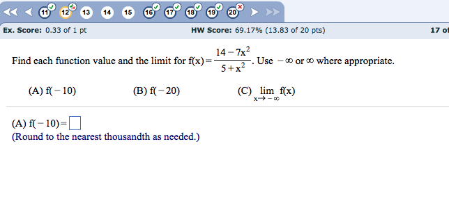 Solved Find each function value and the limit for f(x) = 14 | Chegg.com