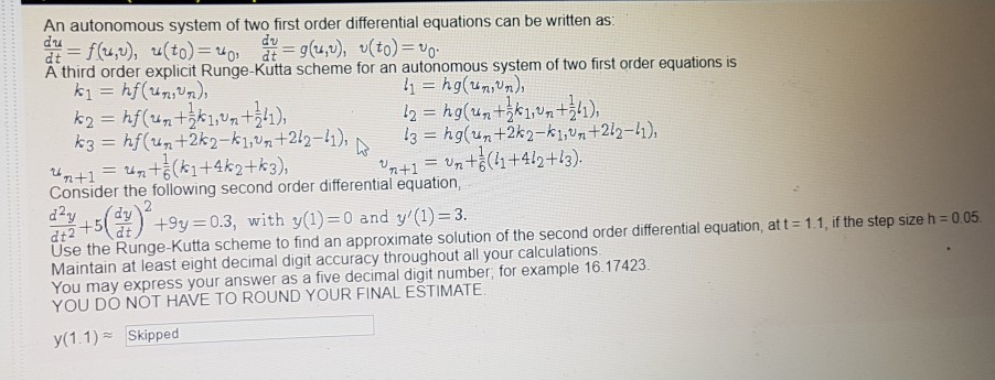 Solved An autonomous system of two first order differential | Chegg.com