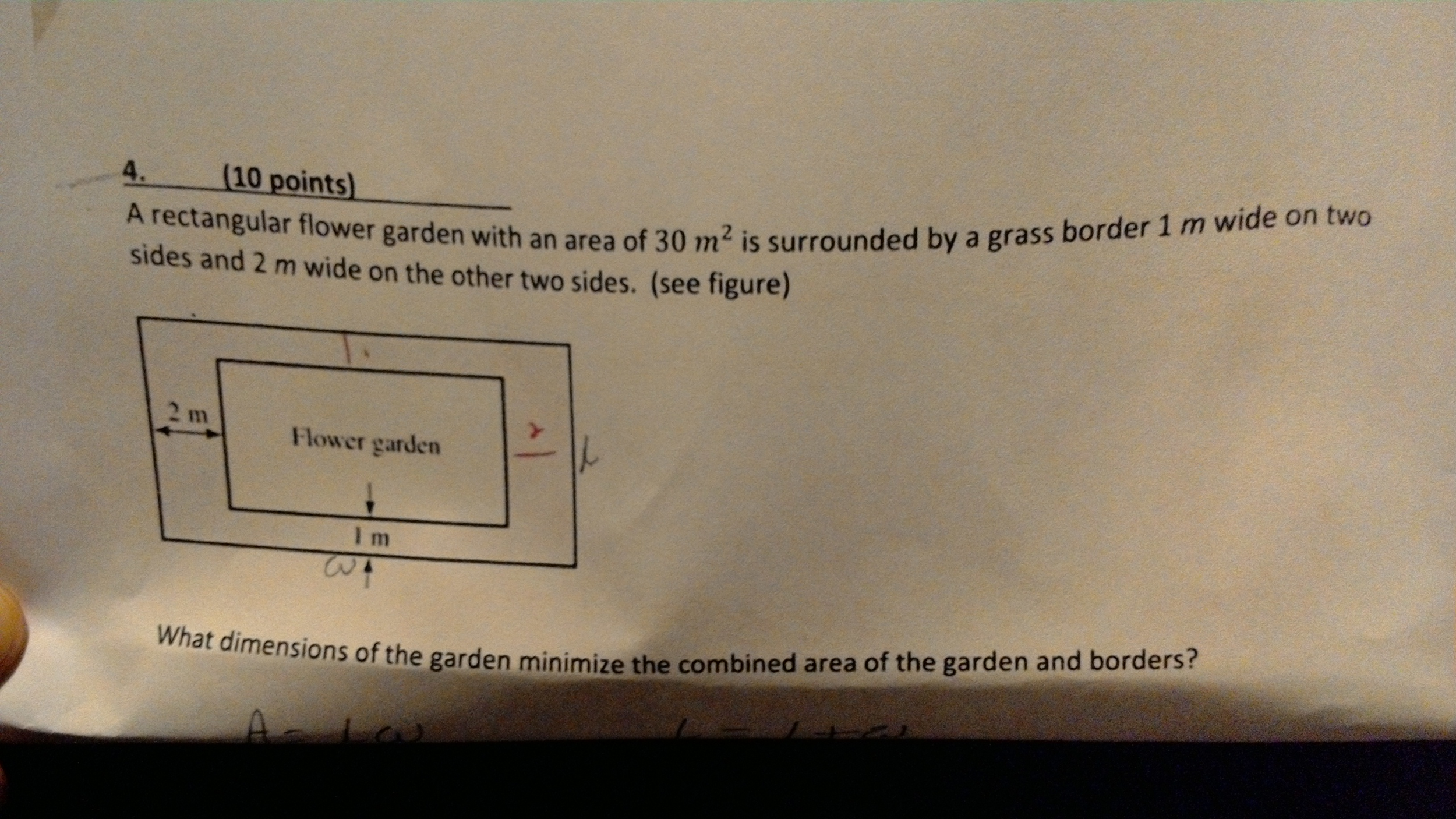 Solved A rectangular flower garden with an area of 30 m^2 is | Chegg.com