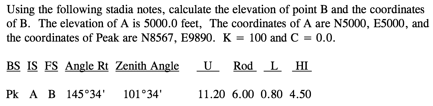 Solved Using the following stadia notes, calculate the | Chegg.com
