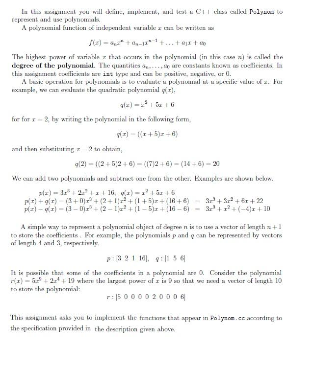 I want a test program in a file named test_polynom.cc | Chegg.com