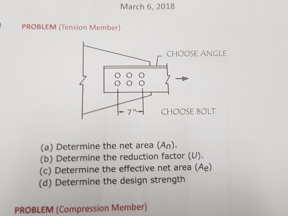Solved March 6, 2018 PROBLEM (Tension Member) CHOOSE ANGLE | Chegg.com