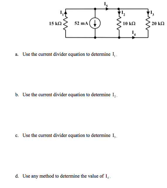 Solved 15 kS2 52 mA 10 kΩ 20) kΩ a. Use the current divider | Chegg.com