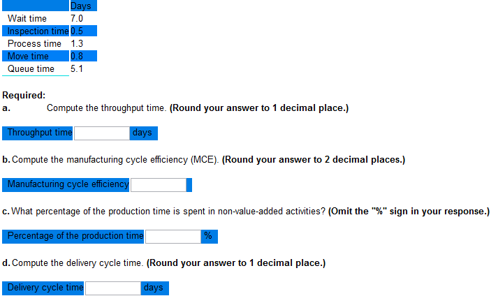 Solved Compute the throughput time. (Round your answer to 1 | Chegg.com