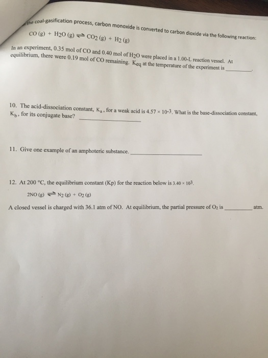 Solved Co (g) + H_2O(g) CO_2 (g) + H_2(g) In an | Chegg.com