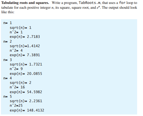 Solved Write a program, Tab Roots. m, that uses a for loop | Chegg.com