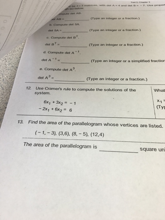 Solved Compute det AB. det AB = (Type an Integer or a | Chegg.com