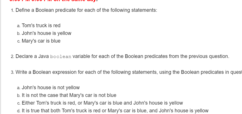 Solved 1. Define a Boolean predicate for each of the | Chegg.com