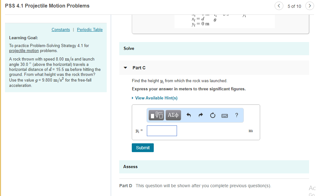 Solved PSS 4.1 Projectile Motion Problems 5 of 10 > | Chegg.com