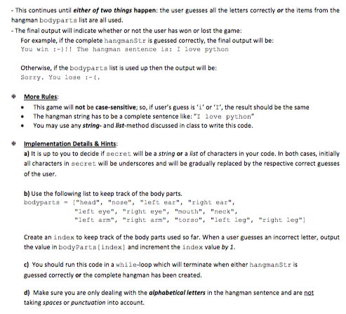 Solved Write a program (hangman.py) that plays the hangman | Chegg.com