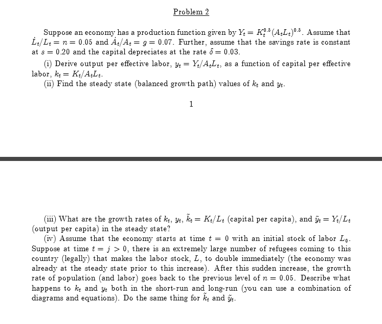Solved Suppose an economy has a production function given by | Chegg.com