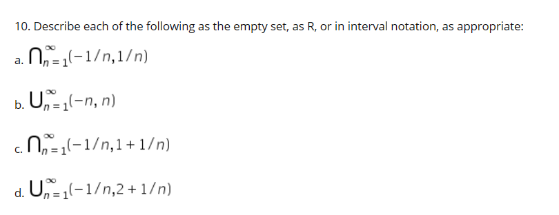 Solved 10. Describe each of the following as the empty set, | Chegg.com