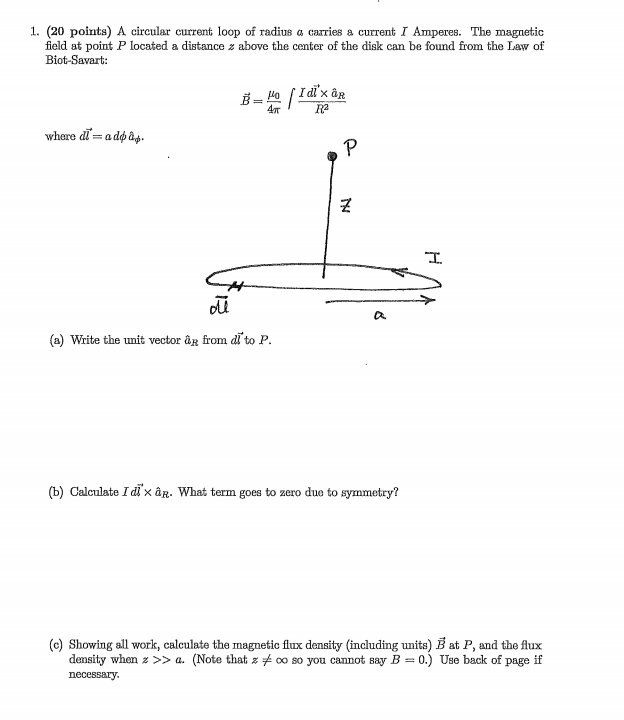 Solved A circular current loop of radius a carries a current | Chegg.com