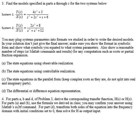 Solved 3. Find the models specified in parts a through c for | Chegg.com