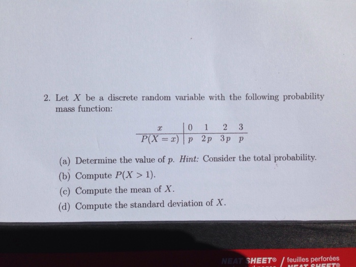 Solved 2. Let X be a discrete random variable with the | Chegg.com