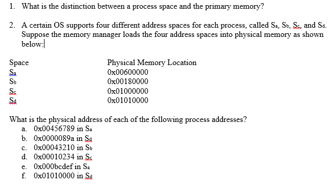 Solved 1. What is the distinction between a process space | Chegg.com
