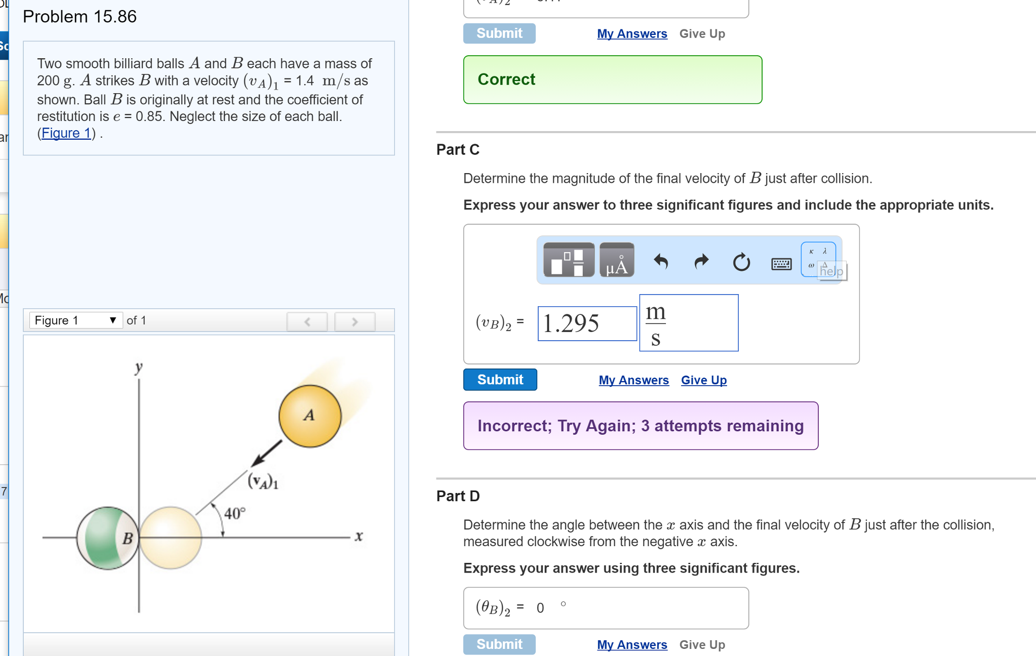 Solved Two smooth billiard balls A and B each have a mass of | Chegg.com