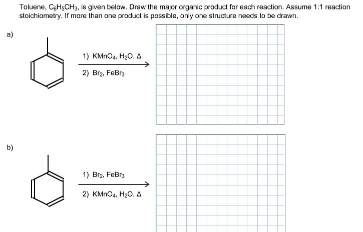 Solved Toluene, C6H5CH3, is given below. Draw the major | Chegg.com