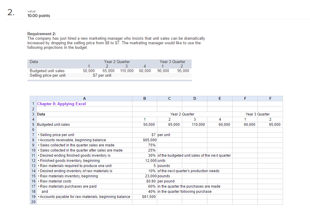Solved Chapter 8: Applying Excel Data Year 2 Quarter Year 3 | Chegg.com