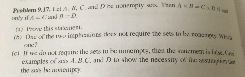 Solved Let A, B, C, and D be nonempty sets. Then A times B = | Chegg.com