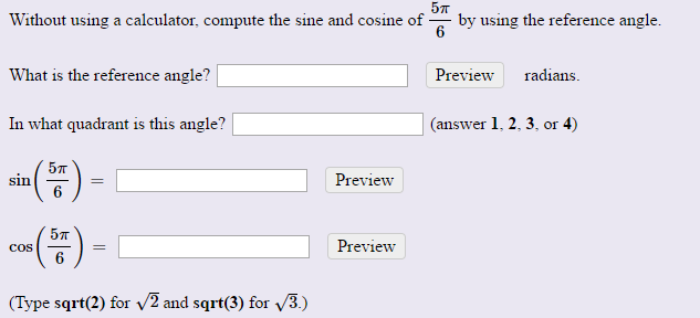 Solved Compute the sine and cosine of 5 pi/6 by using the | Chegg.com