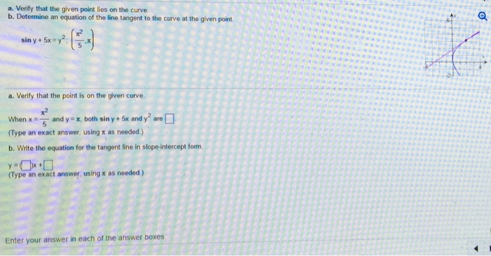 Solved Verify that the given point lies on the curve. b. | Chegg.com