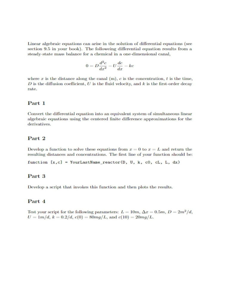Solved Linear algebraic equations can arise in the solution | Chegg.com