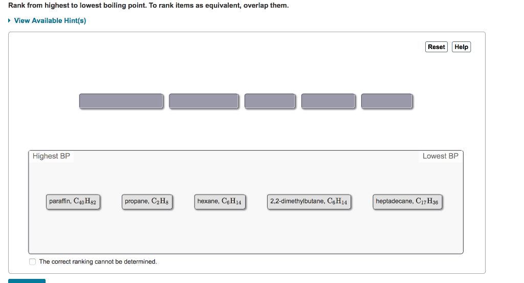 Solved Rank from highest to lowest boiling point. To rank | Chegg.com