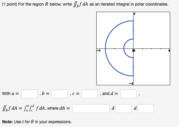 Solved For the region R below, write double integral_R f dA | Chegg.com