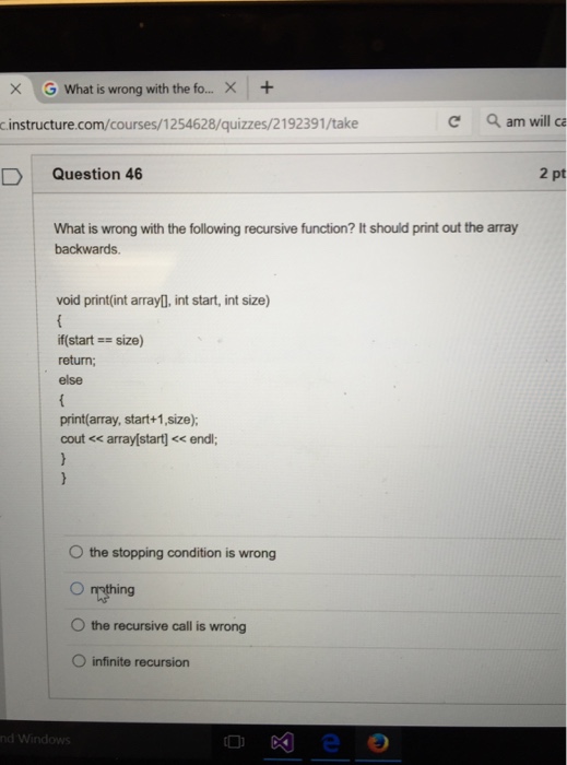 Solved What is wrong with the following recursive function? | Chegg.com
