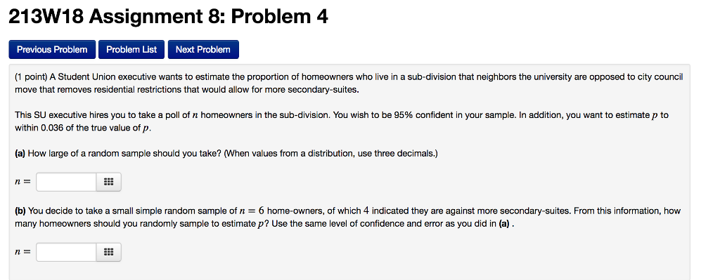 Solved 213W18 Assignment 8: Problem 4 Previous Problem | Chegg.com