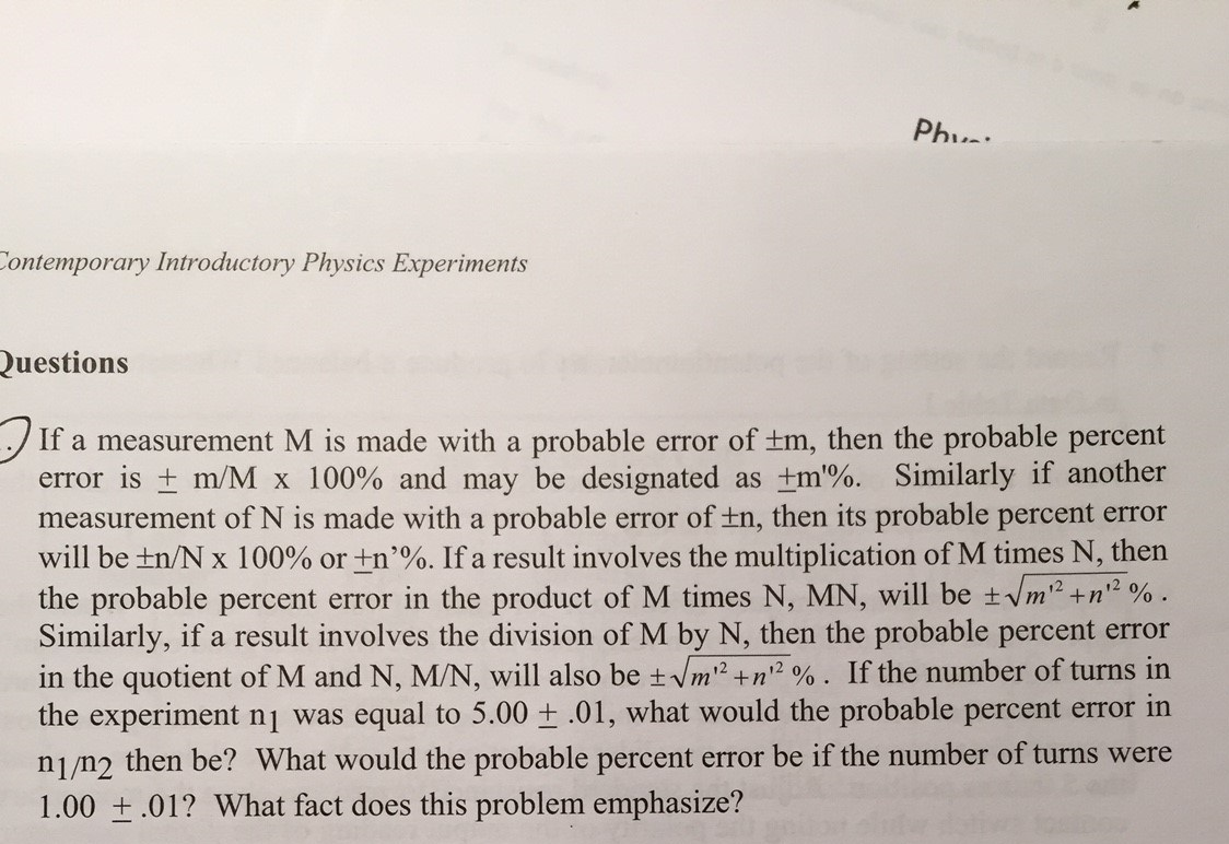 Solved If a measurement M is made with a probable error of | Chegg.com