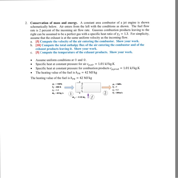Solved A constant area combustor of a jet engine is shown | Chegg.com