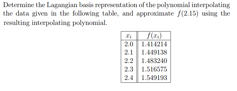 Solved Determine the Lagangian basis representation of the | Chegg.com