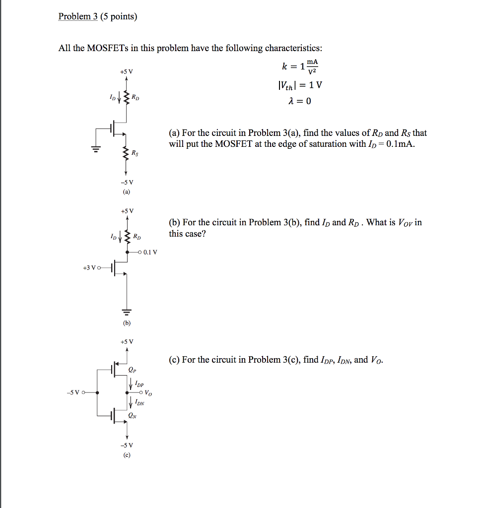 Solved Problem 3 (5 points) All the MOSFETs in this problem | Chegg.com