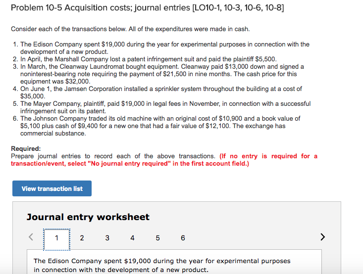 Solved Problem 10-5 Acquisition costs; journal entries | Chegg.com Solved Problem 10-5 Acquisition costs; journal entries | Chegg.com