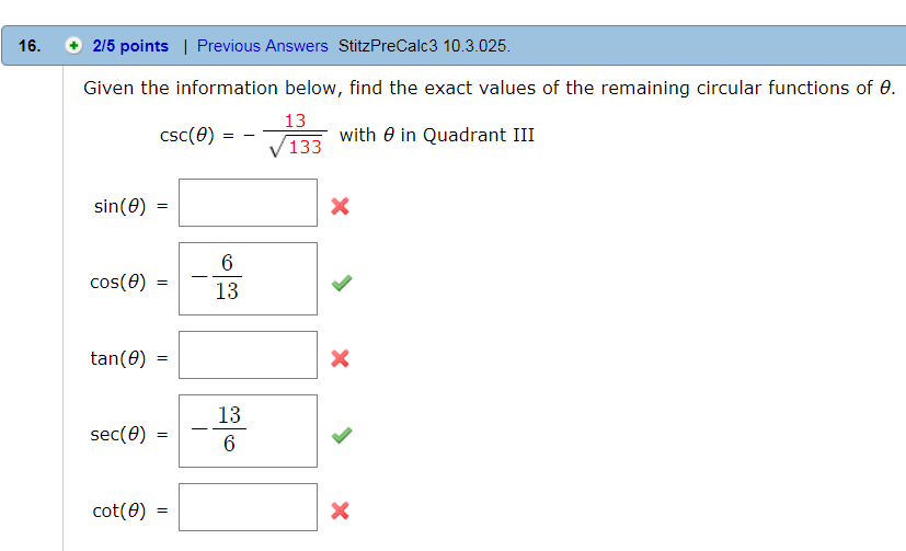 Solved Given the information below, find the exact values of | Chegg.com