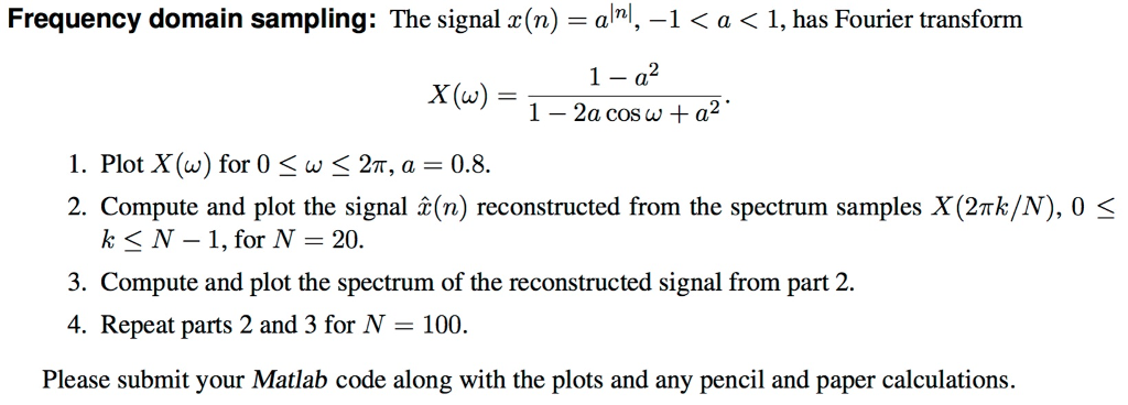 Solved Frequency domain sampling: The signal x(n) = a^|n|, | Chegg.com